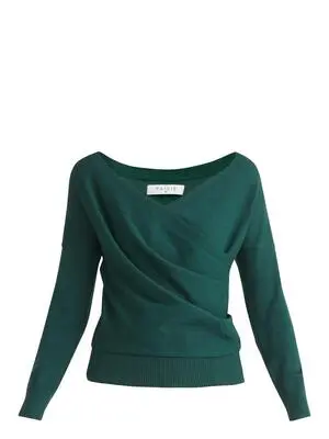 PAISIE Knitted Wrap Top With Long Sleeves - Green
