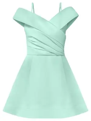 TIA DORRAINE Tia Dorraine Off-the-Shoulder Flared Satin Mini Dress Green