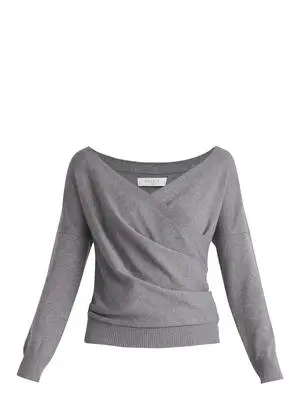 PAISIE Long Sleeve Knitted Wrap Top - Grey