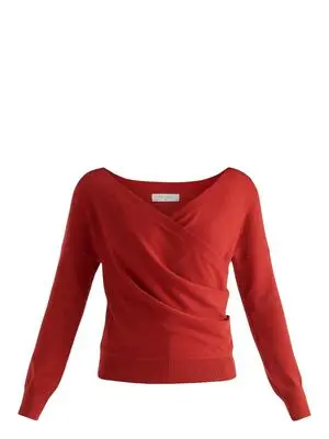PAISIE Knitted Wrap Top With Long Sleeves - Red