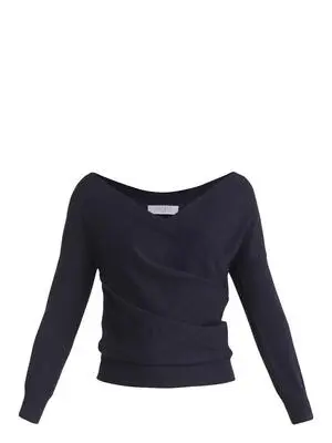 PAISIE Knitted Wrap Top With Long Sleeves - Blue