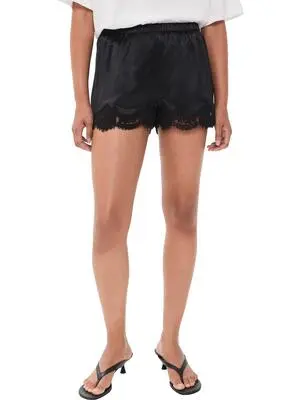 Cami Nyc Cami NYC Anora Lace-Trimmed Satin Shorts Black