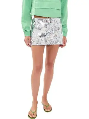 GUIZIO Low Rise Sequined Mini Skirt - Silver