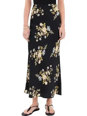 Veronica Beard Clover Floral Print Midi Skirt - Black Multi