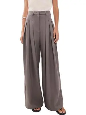 MEIMEIJ Oversized Wide Leg Pleated Pants - Fango