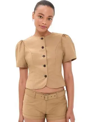 Lioness Femme Blouse With Puff Sleeves - Camel