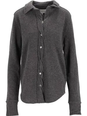 MAISON MARGIELA Virgin Wool Twisted Effect Button-up Polo Shirt - Gray