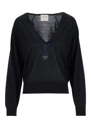 FORTE_FORTE V-neck Lightweight Wool Blend Sweater - Blue