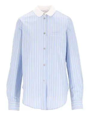 FORTE_FORTE Striped Cotton Shirt With French Collar - Blue