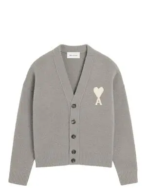 AMI Paris Grey Alpaca Cardigan - Ash Gray/ecru