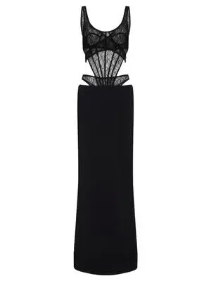 DAVID KOMA David Koma Black Sleeveless Lace And Cut-Out Maxi Dress