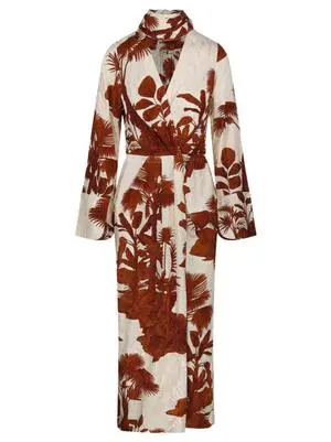 Johanna Ortiz Tropical Print Long Sleeve Wrap Dress - Nude
