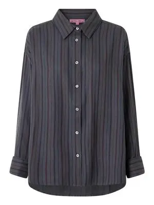THE ELDER STATESMAN Striped Wool And Cashmere Blend Twill Shirt - Black