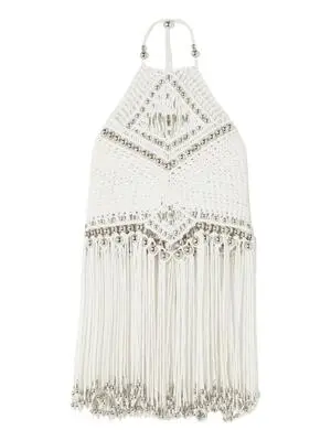 Rabanne Crocheted Tassel Halter Top - White