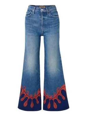 MOTHER Printed High-waisted Flared Jeans - Medium Denim Blue