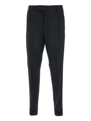 PT TORINO Wool Stretch Tapered Legs Cuffed Hem Pants - Black