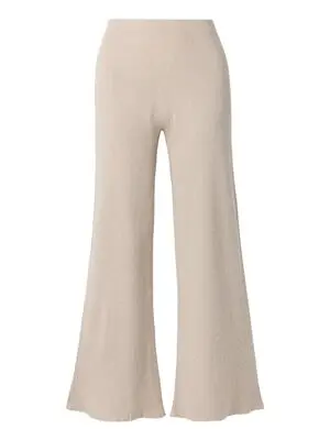 THE ELDER STATESMAN Ribbed Blend Wide-leg Casual Pants - Beige