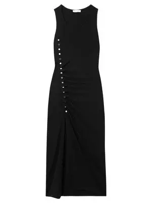 Rabanne Asymmetrical Midi Dress With Silver Snap Details - Black