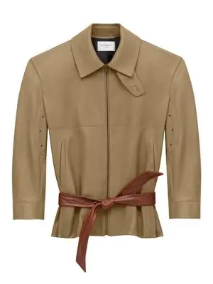 Saint Laurent Belted Jacket In Lambskin - Brown