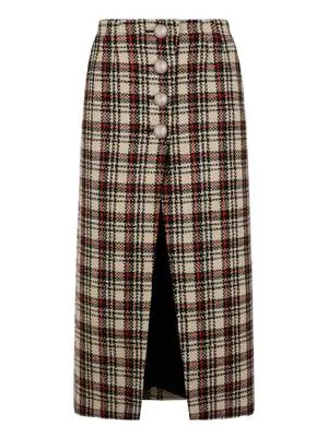 Rabanne Tartan Pattern Midi Skirt With Button Detailing - Black/orange/cream