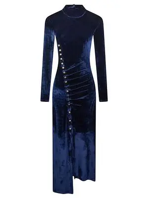 Rabanne Draped Velvet Long Dress - Black