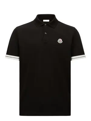 Moncler Logo Cotton Piquet Polo Shirt - Black