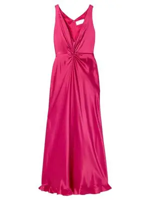 Saloni Sleeveless V-neck Maxi Dress With Ruffled Skirt - Pink