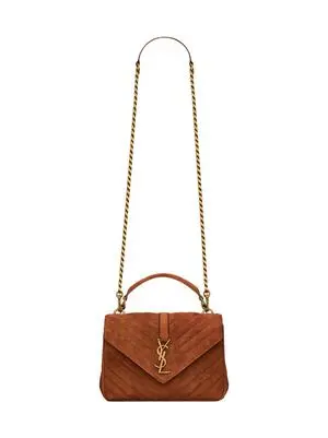 Saint Laurent College Medium Suede Bag - Brown