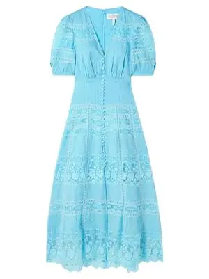 Saloni Spliced Pleated Dress - Blue