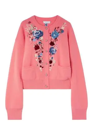 Rabanne Embroidered Crystal-embellished Wool And Cashmere Blend Cardigan - Bright Pink