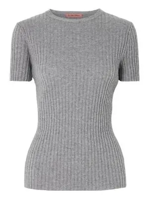 THE ELDER STATESMAN Ribbed Cashmere Short-sleeved Knit Sweater - Grey