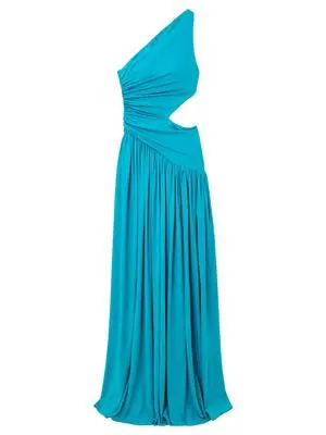 Michael Kors Pleated Knitted One Shoulder Maxi Dress - Blue