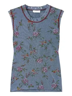 Rabanne Floral-print Metallic Tank Top - Blue