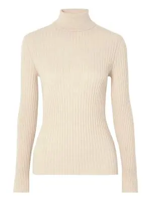 THE ELDER STATESMAN Ribbed Cashmere Turtleneck Sweater - Off White