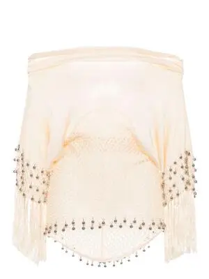 Rabanne Pendant Ruched Knit Top - White