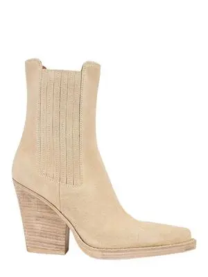Paris Texas Pointed Toe Block Heel Ankle Boots - Nude