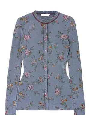 Rabanne Floral Print Metallic Cardigan - Blue