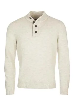 Barbour High-neck Half-button Knit Jumper With Ribbed Details - Beige
