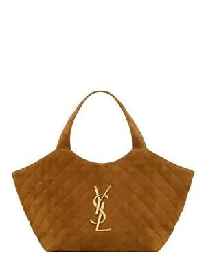 Saint Laurent Saint Laurent Icare Medium Quilted Suede Tote Caramel Cognac