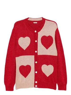 BODE Hearts Lamé Cardigan - Red