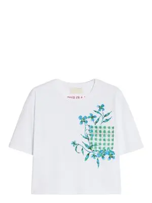 IBLUES Cropped T-shirt With Embroidered Floral Detail - White