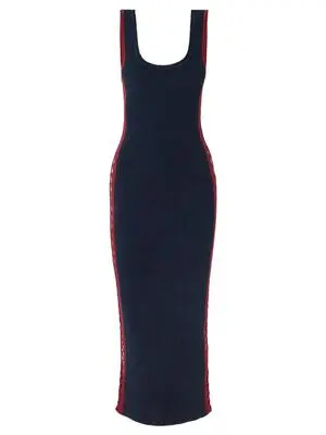Rabanne Square Neck Crochet Trim Maxi Dress - Navy Blue