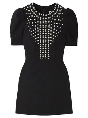 Rebecca Vallance Puff-sleeve Pearl-embellished Mini Dress - Black