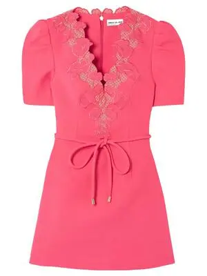Rebecca Vallance Lulu V-neck Lace-trimmed Crepe Mini Dress - Coral