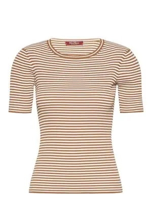 Max Mara Striped Fine Knit Short Sleeve Sweater - Caramel Color