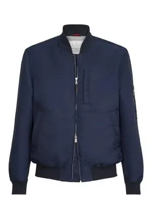 Brunello Cucinelli Bomber Jacket With Zip-up Closure And Ribbed Accents - Navy Blue
