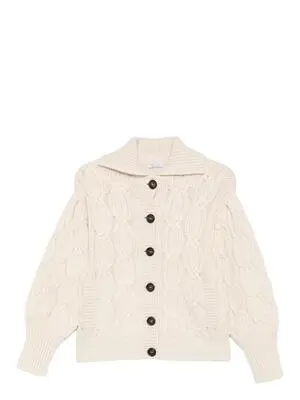 Brunello Cucinelli Collared Long-sleeved Knit Sweater - White
