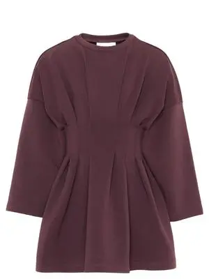 DOUUOD Pleated Drop-shoulder Jersey Dress - Purple