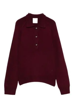ALLUDE Long Sleeve Buttoned Knit Sweater - Wine Red