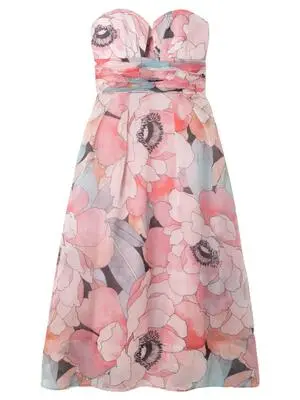 Rebecca Vallance Strapless Pleated Printed Dress - Blush Color